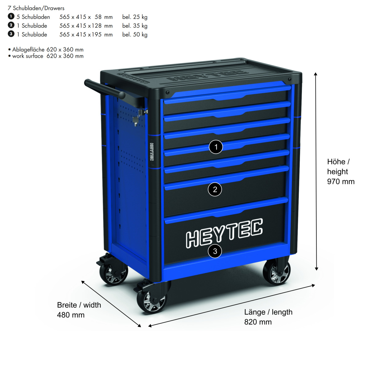 Workshop trolley with 7 drawers, empty | HEYCO Qualitätswerkzeuge