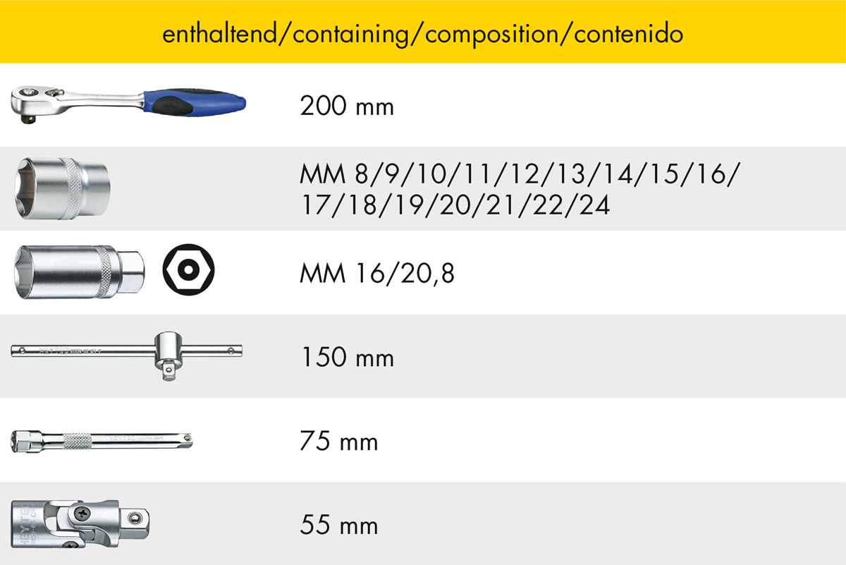 Socket set, 23 pcs. | HEYCO Qualitätswerkzeuge