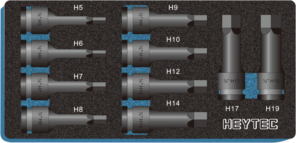 1/2" IMPACT screw driver socket set, 10-pcs. | HEYCO Qualitätswerkzeuge